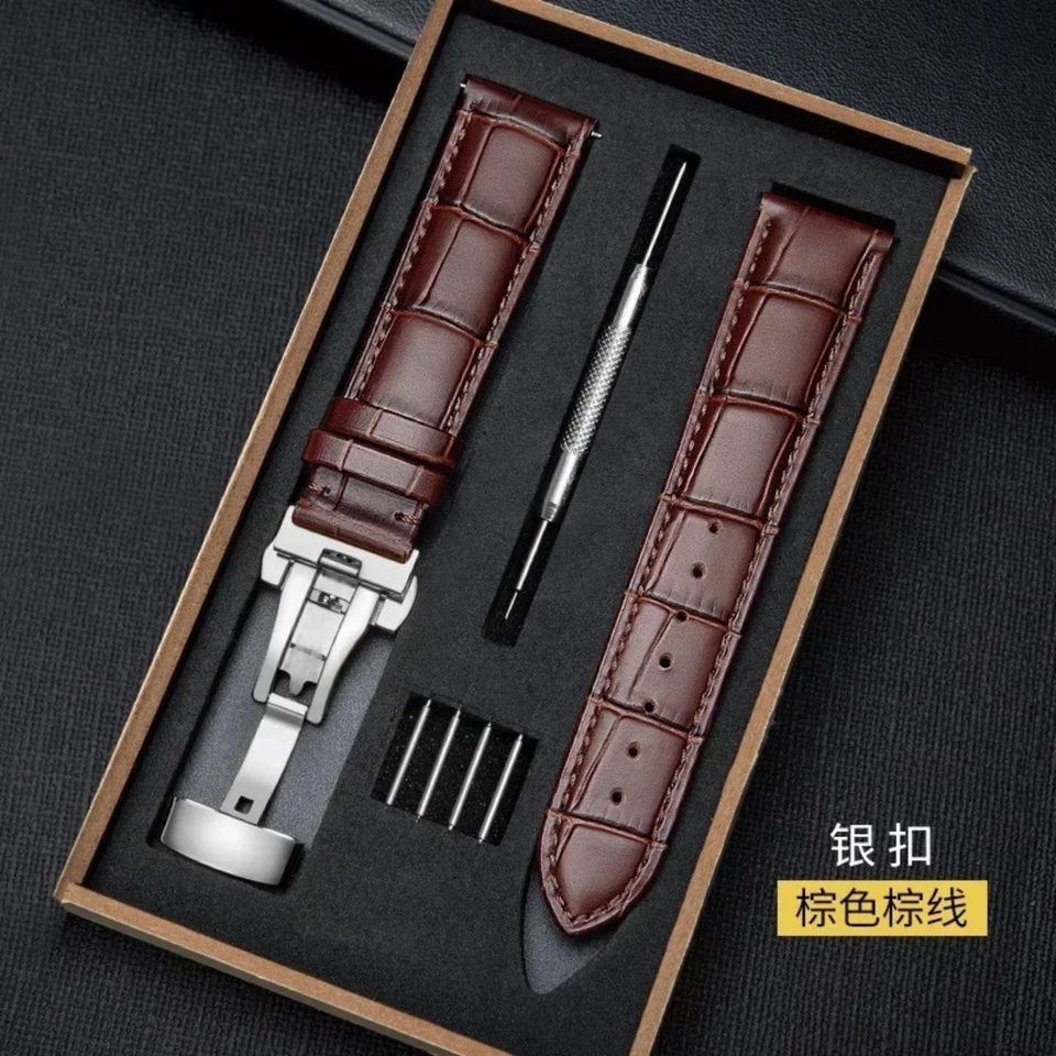 Genuine Leather Watch Strap 18 20 22mm Butterfly Clasp Band Box Tool | eBay