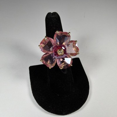 Swarovski Idyllia Florere Flower Cocktail Ring Pink Gold Tone EU 55 US ...
