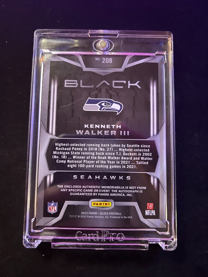 Kenneth Walker III 2022 Panini Black #208 Rookie Auto RPA /199 Seahawks ...