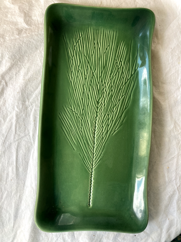 Kay Wayne Studio Art Pottery Pine Needle Branch Serving Green Tray ...