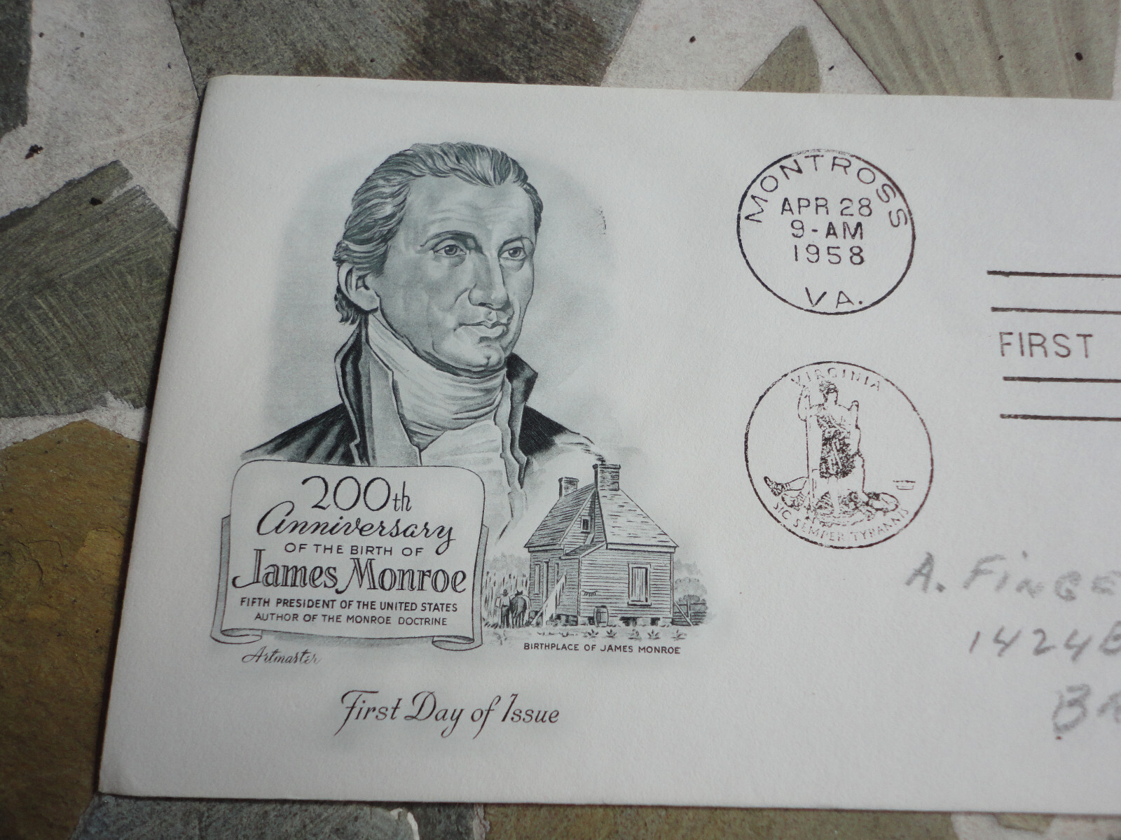 1958 200th Anniversary James Monroe First Day Issue Envelope Stamps ...