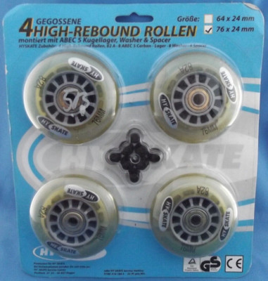 4 High-Rebound Rollen 80A 76x24mm Carbon for Hy Skate In-line skates ...