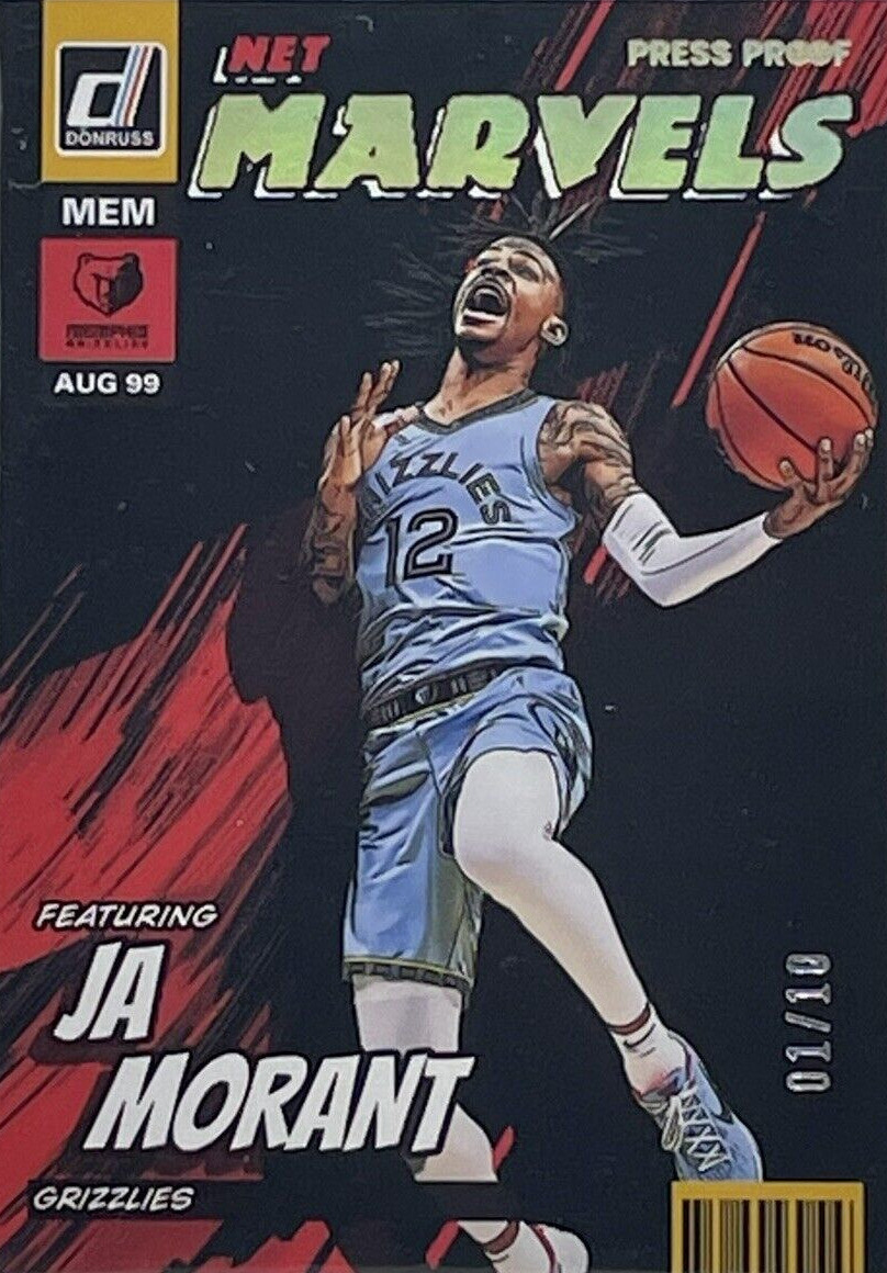 2022-23+Panini+Donruss+-+Net+Marvels+Gold+Press+Proof+%235+Ja+Morant+ ...