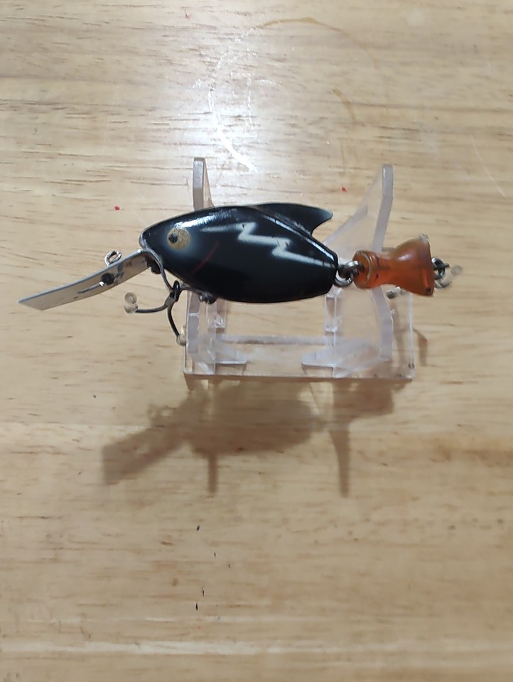 #683 VINTAGE HEDDON FIRETAIL SONIC LURE 2-5/8" BLACK NICE LURE GOLD ...