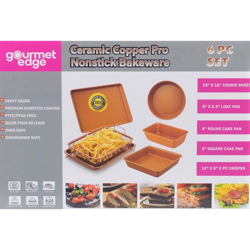 Gourmet Edge Copper Ceramic Nonstick Bakeware Set, Assorted Items, 6 ...