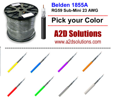 1000' Belden 1855A RG59 Sub-Mini 23 AWG Solid Coax - MULTIPLE COLORS | eBay