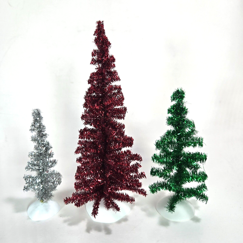Dept 56 Classic Tinsel Trees Set of 3 Red Green & Silver #53192 EUC | eBay