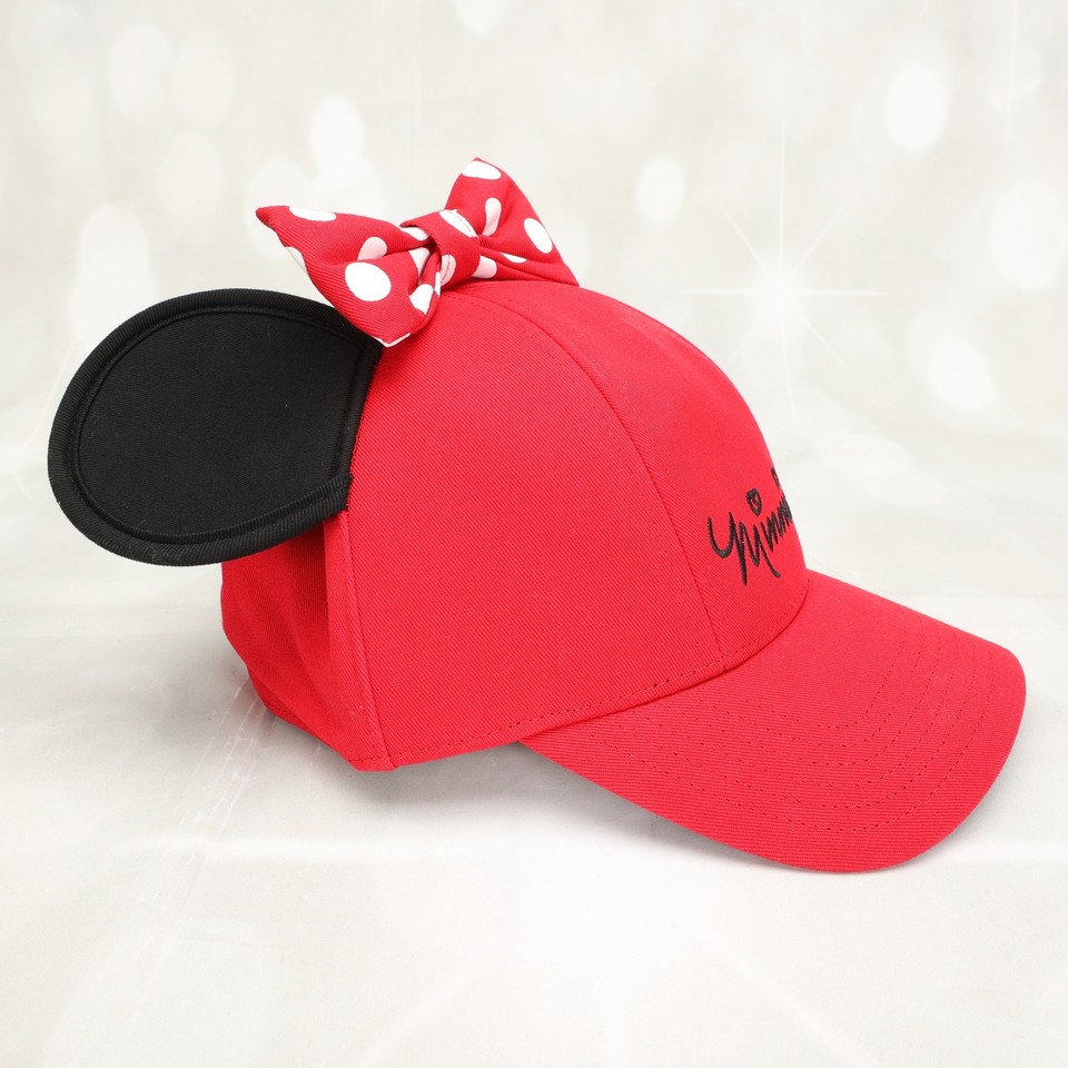 Disney Women's Minnie Mouse Baseball Cap Hat Red Black Adjustable W/Bow ...