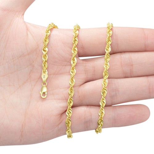 10K Yellow Gold 1.5mm-4mm Laser Diamond Cut Rope Chain Pendant Necklace ...