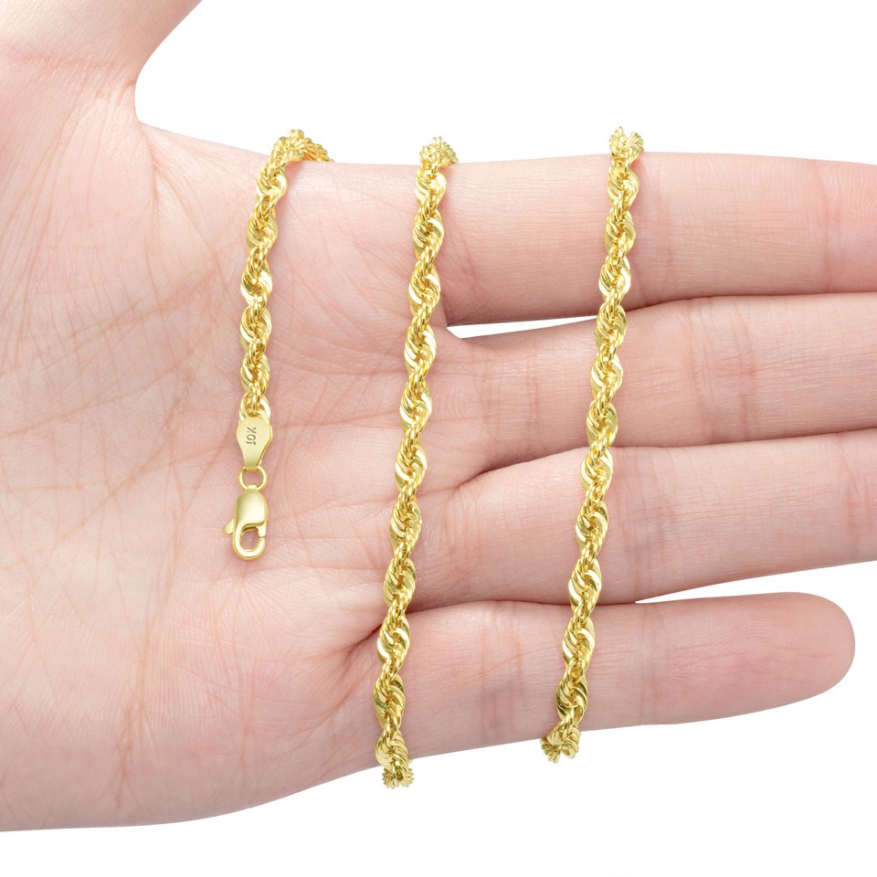 10K Yellow Gold 1.5mm-4mm Laser Diamond Cut Rope Chain Pendant Necklace ...