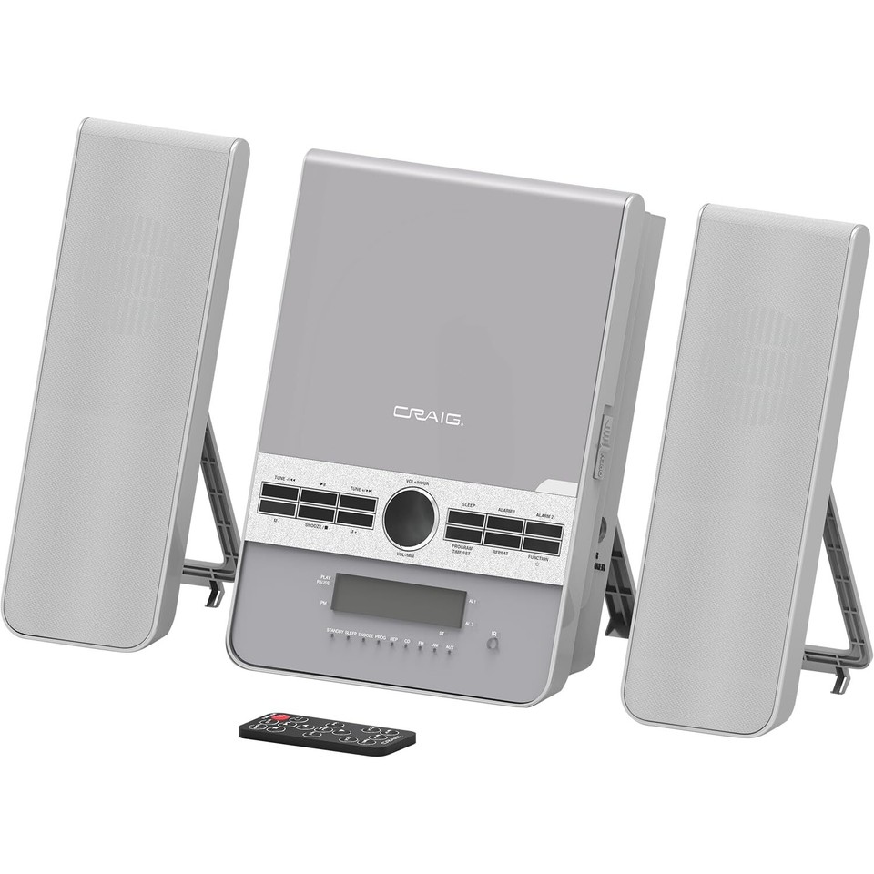 Craig CM427BT-SL 3-Piece Vertical CD Stereo Shelf System with AM/FM ...