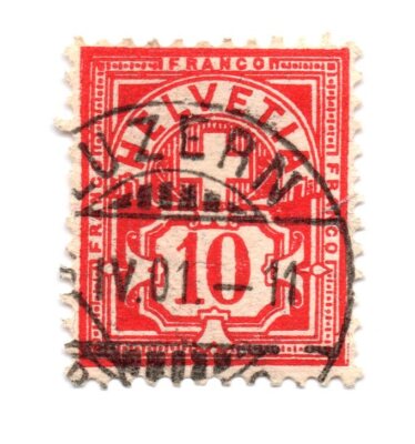 Switzerland 1882 Helvetia Cross & Shield 10c SC: 73 Red Used Stamp (a5 ...