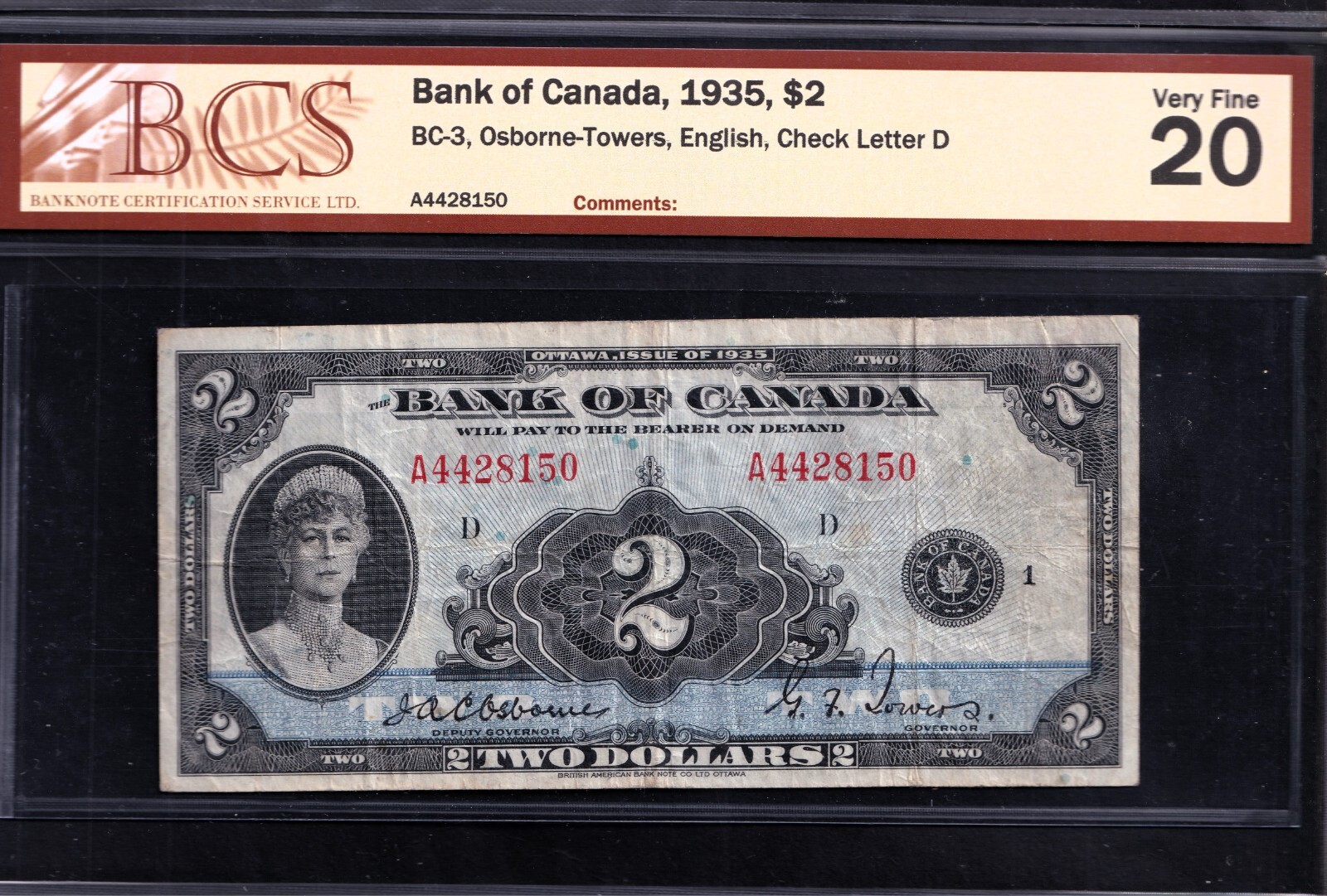 1935 Bank of Canada $2 - Canada’s First Banknote Series A BCS VF-20 | eBay