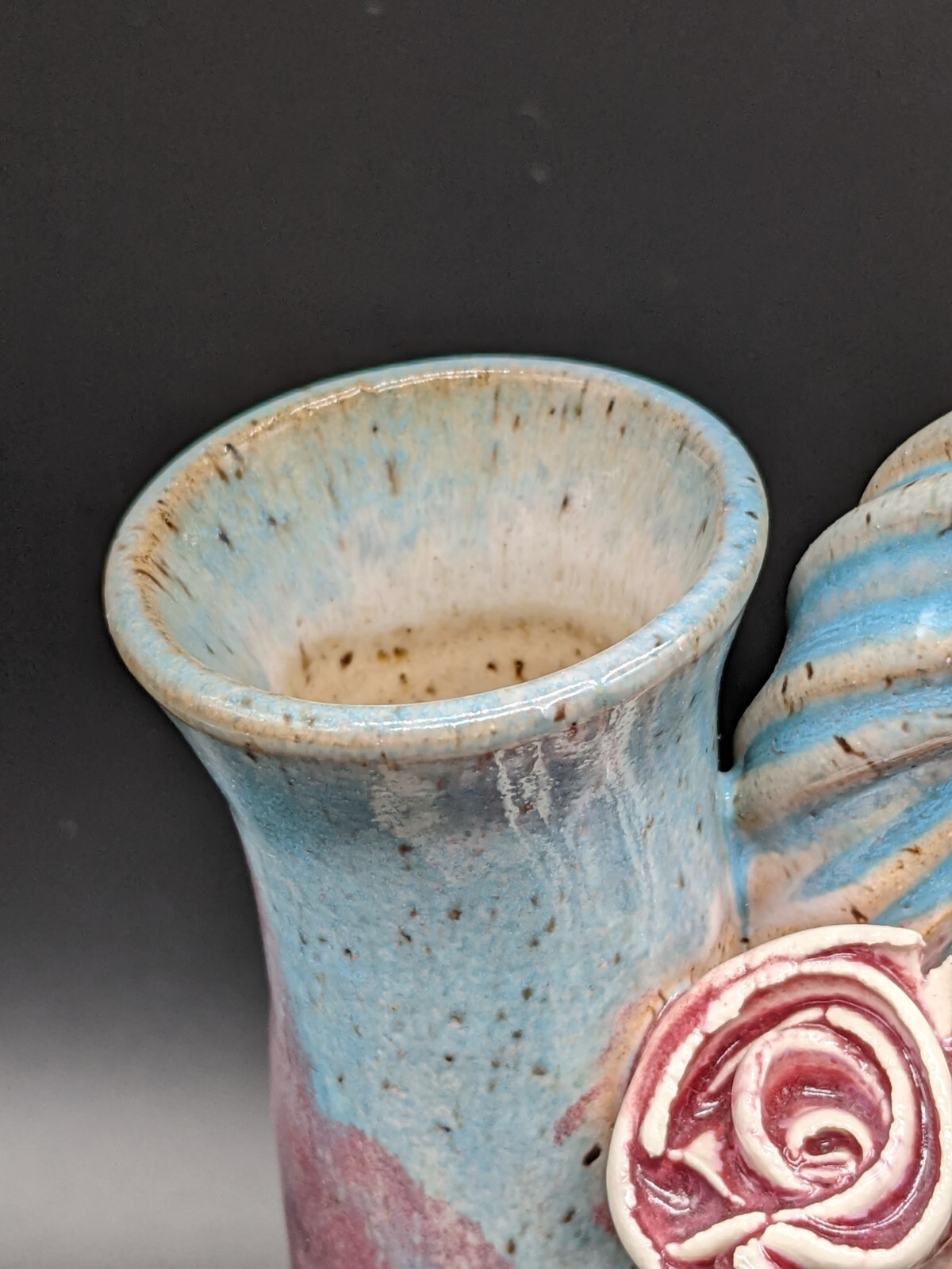 Handmade Studio Art Pottery Decanter Jug 3D Rose Stopper Signed Tim ...