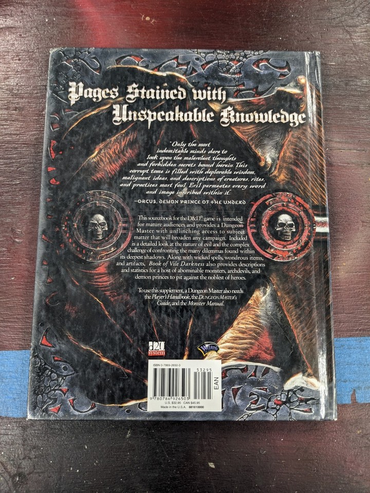 Book Of Vile Darkness Dungeons & Dragons Monty Cook D20 3.0 / 3.5 WOTC ...