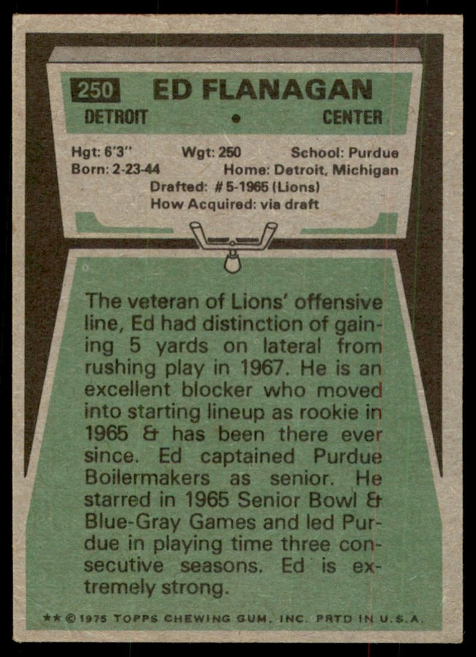 1975 Topps Ed Flanagan Detroit Lions #250 VG/EX | eBay
