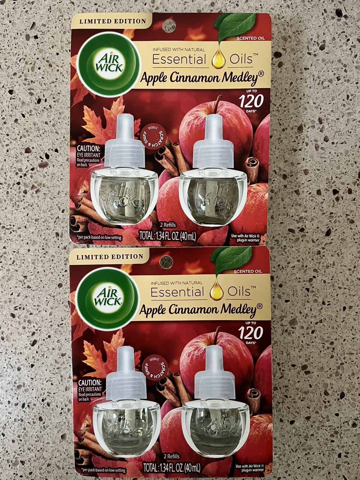 Lot Of 2 Air Wick Essential Oils Refill APPLE CINNAMON MEDLEY = 4 ...