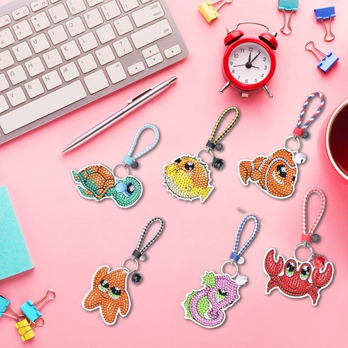 6pcs Cartoon Car Keychain Art Craft DIY Handmade Double Sided for Gifts ...