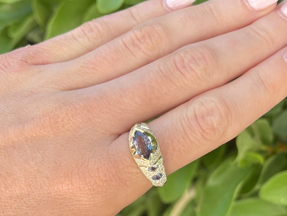 Natural Brazilian Alexandrite & Diamond Art Deco Estate Ring, GIA ...