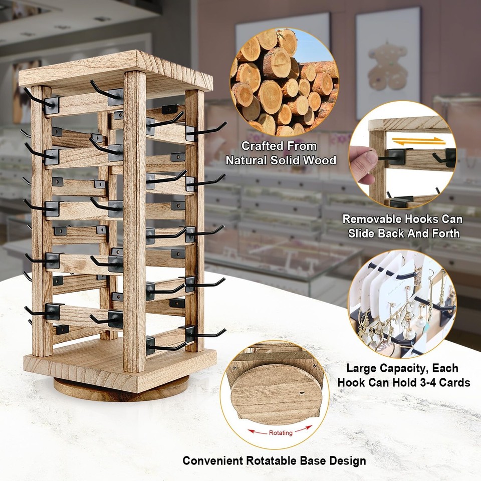 Wood Rotating Jewelry Display Stand, Wooden Earring Display Stands with ...