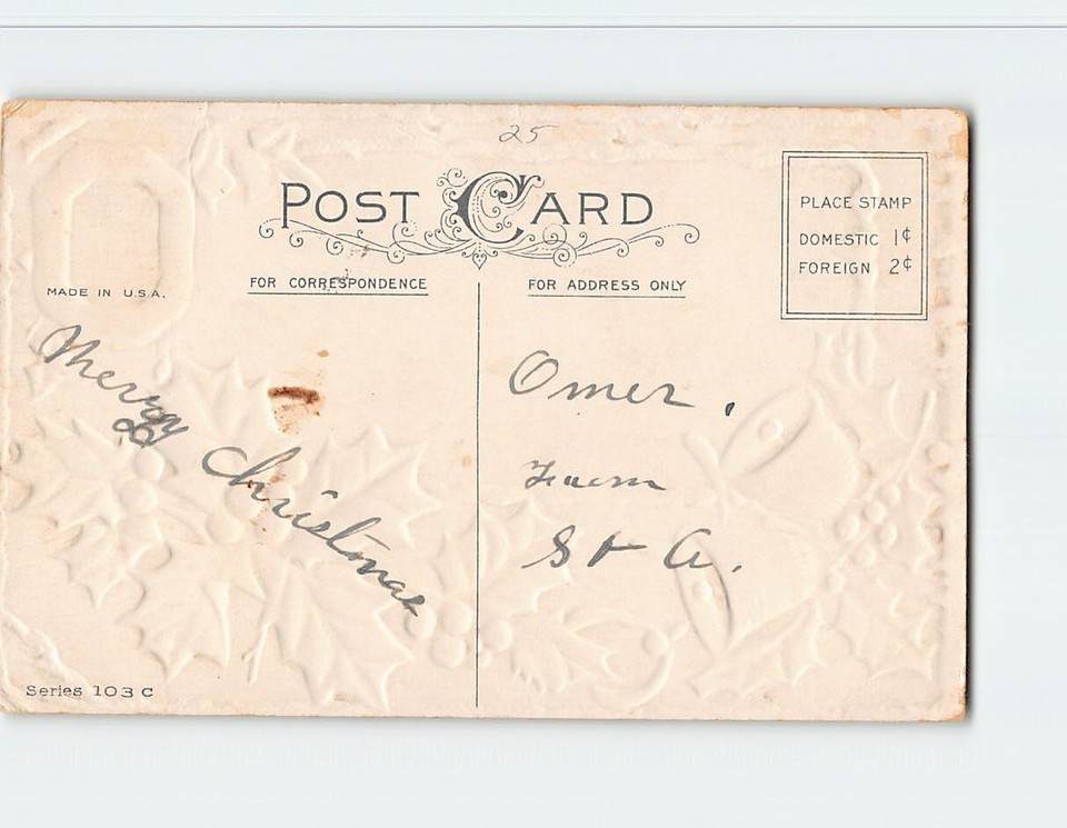 Postcard Christmas Greetings Christmas Holly Winter Scene Embossed Card ...