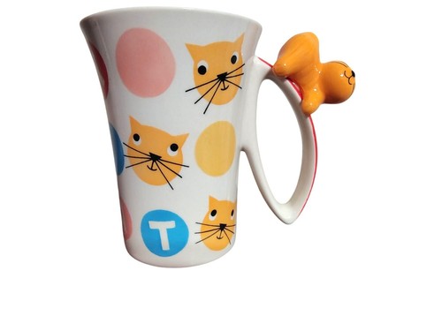 Indra Retro Style Cat Coffee Tea Cup Mug, 3-D Cat on Handle, Hand ...