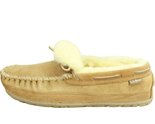LL Bean Men's Brown Suede Wicked Good Shearling Lined Moccasin Slippers ...