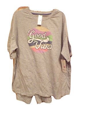 GOOD VIBES Bike Shorts ~2 Pc. SS PAJAMAS~Women's Size MEDIUM (8-10)~New ...