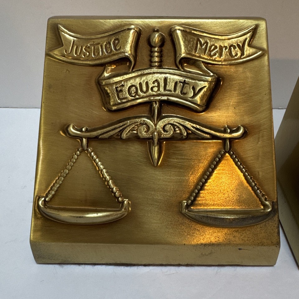 Vintage PM Craftsman Scales of Justice Brass Bookends Justice Mercy ...