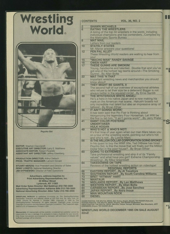 Wrestling World - October 1995 - Psycho Sid / Undertaker & Hogan Posters | eBay