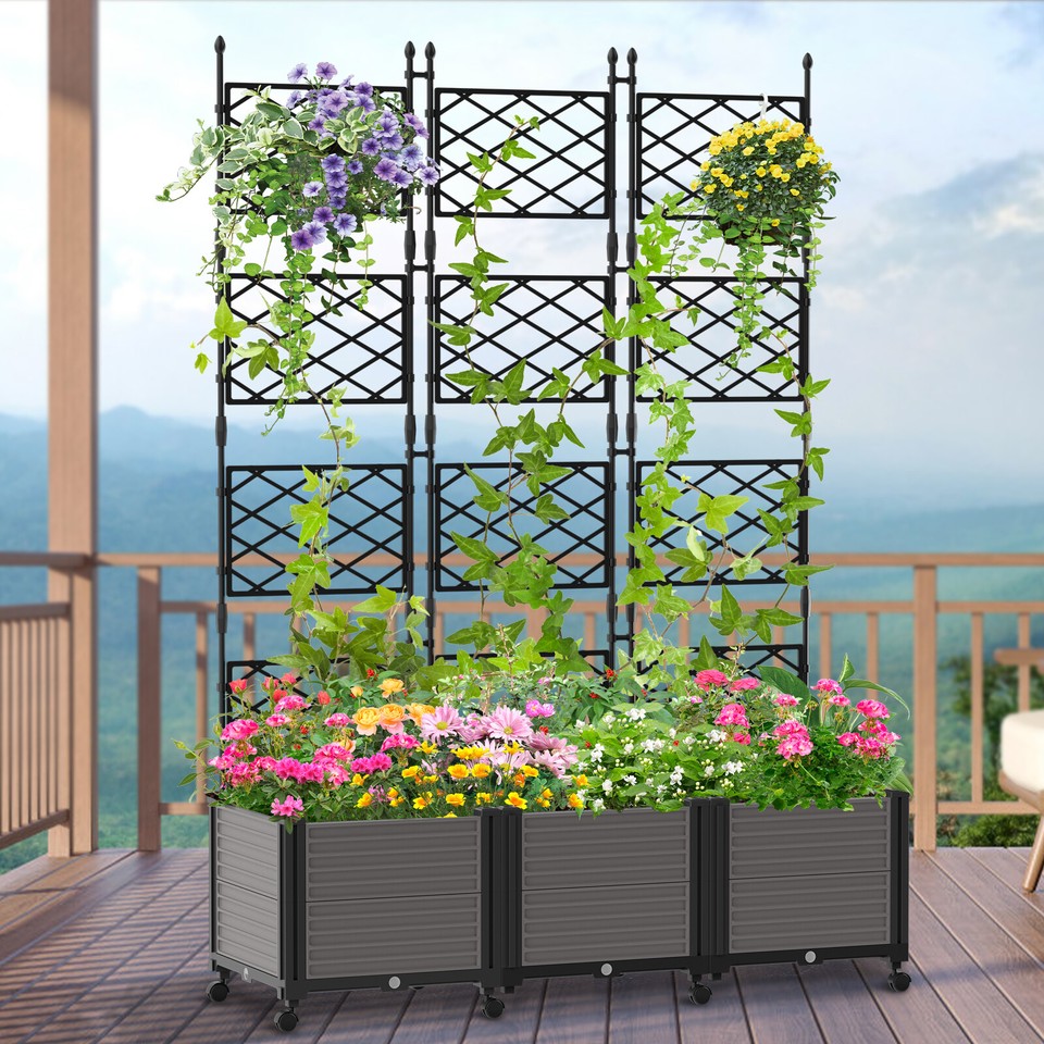 NAIZEA Raised Garden Bed & Tomato Planter Cage Trellis Planter Boxes ...