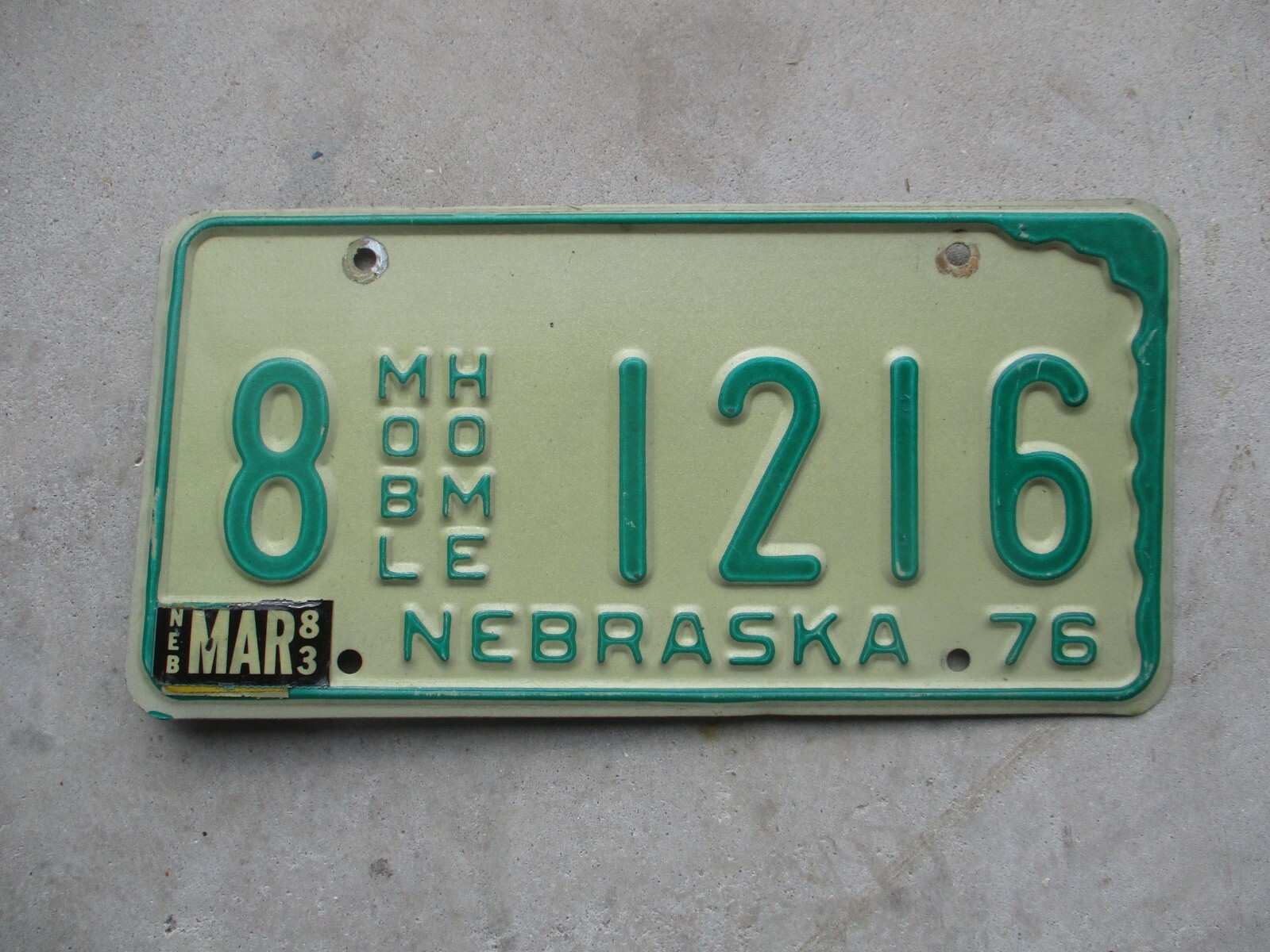 Nebraska 1976 Mobile Home license plate # 8 1216 | eBay