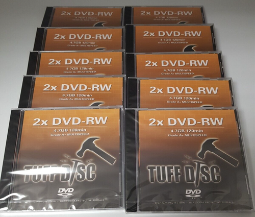 TUFF DISC 10 Pack DVD-R 4.7GB 120 MINUTES (Re-Writable DVD's) Grade A+ ...