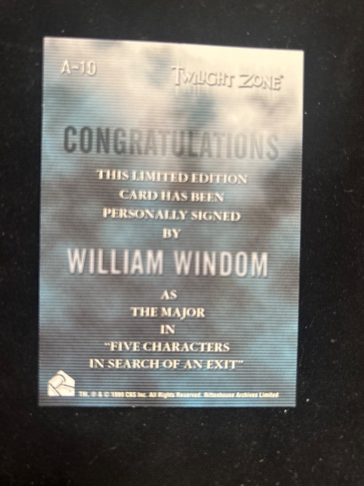 TWILIGHT ZONE A-10 WILLIAM WINDOM AUTOGRAPHED CARD | eBay