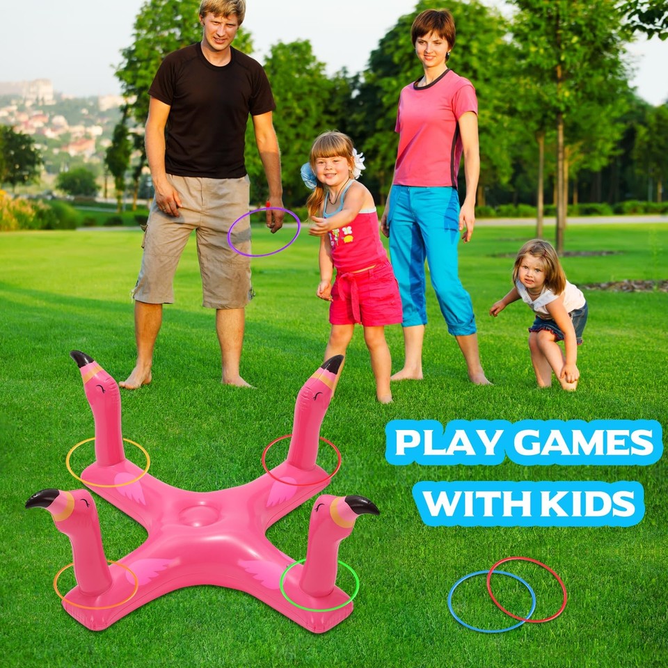 Inflatable Shark Flamingo Ring Toss Games, Floating Swimming Pool Ring ...