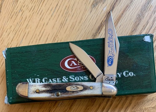 2006 CASE BLUE SCROLL STAG PEANUT KNIFE NEVER USED IN BOX #5220 SS ...