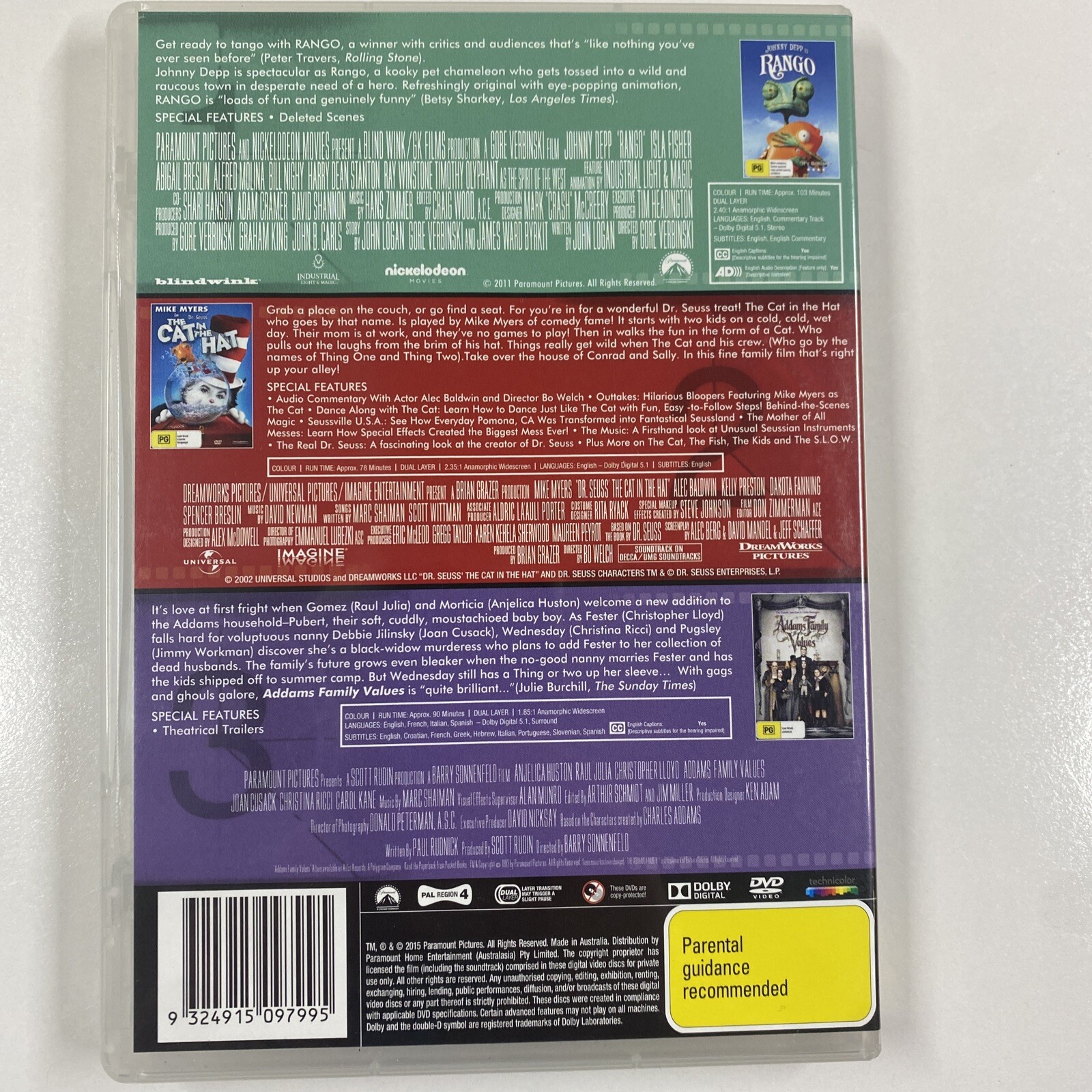 Rango / The Cat in the Hat / Addams Family Values (DVD) Australia ...