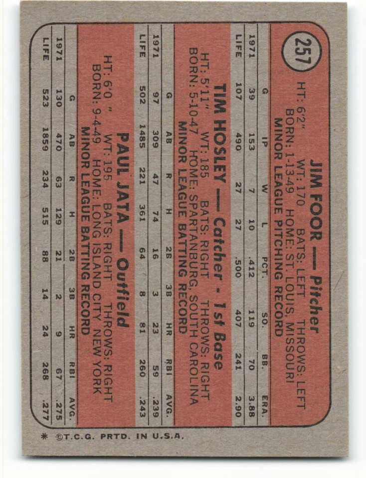1972 Topps #257 Jim Foor/Tim Hosley/Paul Jata EX/NM RC Rookie Tigers T ...