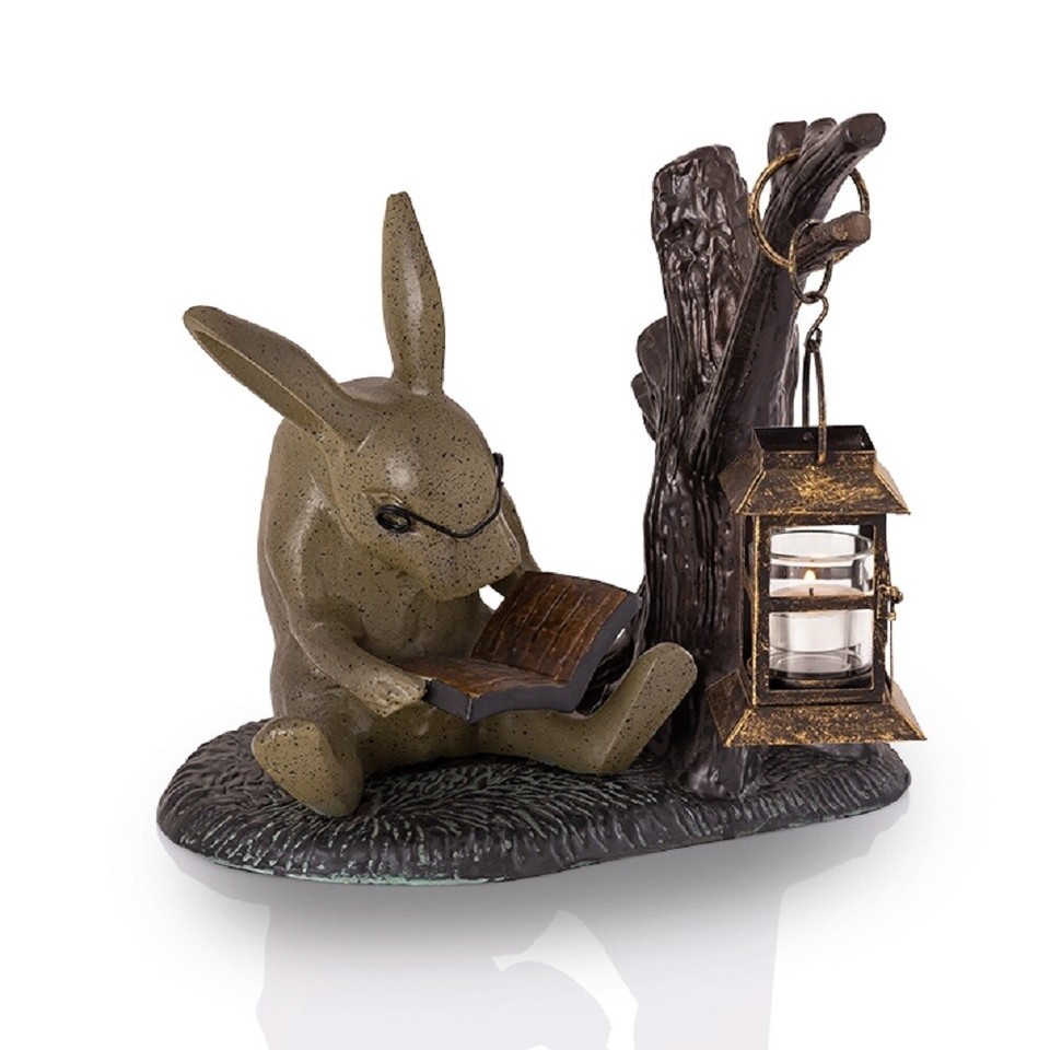 Booklover Rabbit Reading Garden Lantern Sculpture Bunny Statue ~ SPI ...