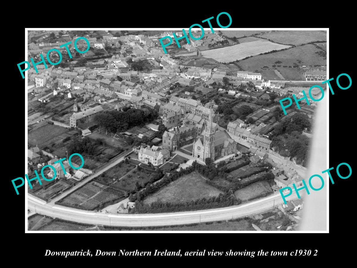 OLD POSTCARD SIZE PHOTO DOWNPATRICK NORTHERN IRELAND TOWN AERIAL VIEW ...