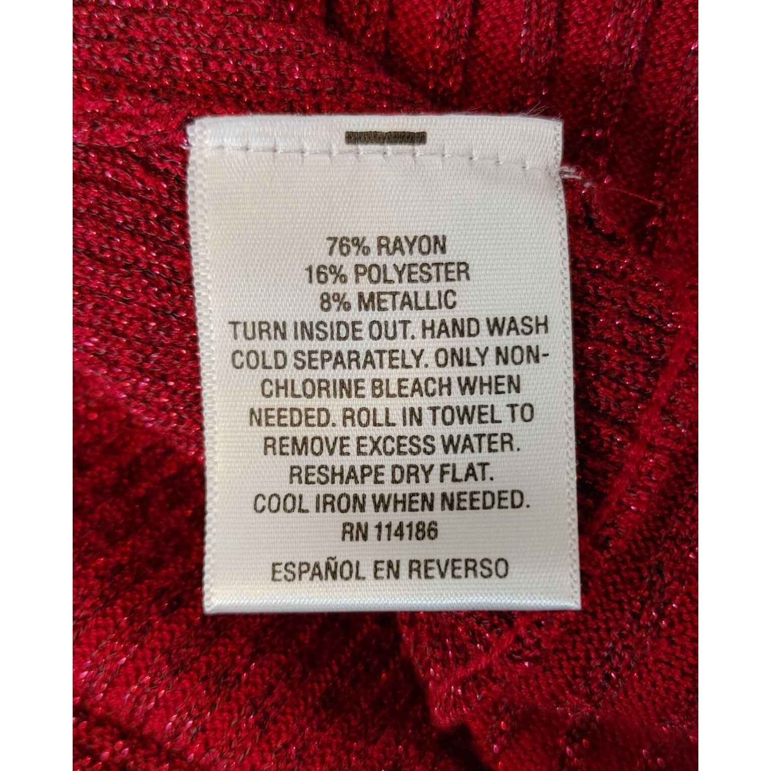 JM COLLECTIONS Petite Women L Red Long Sleeve Shimmer Knit Open ...