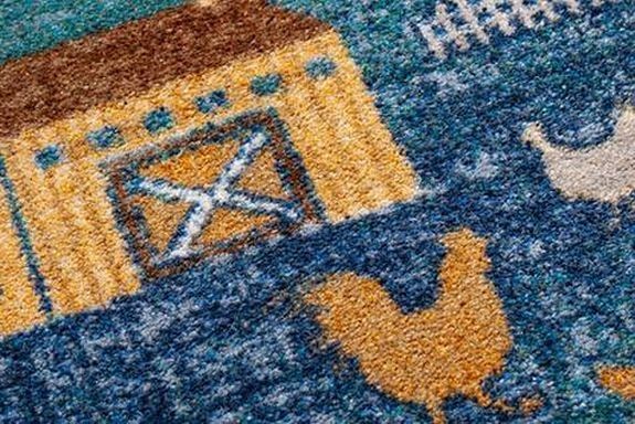 Saltbox Houses Denim Blue Multi Primitive Country Farmhouse Area Rug 5 ...