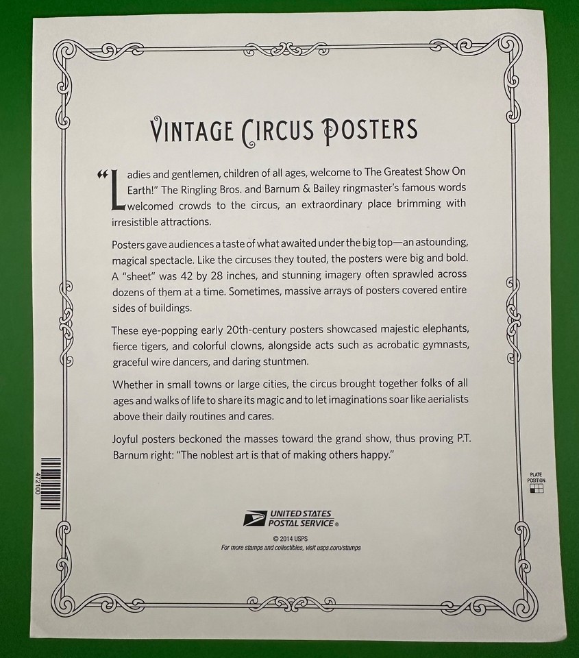 USPS Vintage Circus Posters - Full Sheet Forever Stamps | eBay