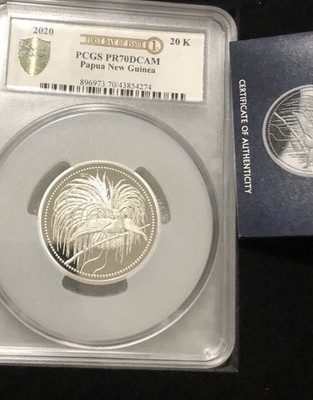 papua new guinea bird of paradise 2020 20 Kina Pcgs Pf70 2oz SILVER ...