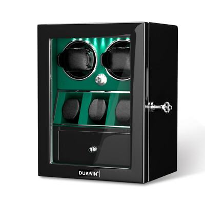 DUKWIN Automatic 2 Watch Winder with 3 Watch Display Storage Box with ...