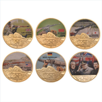 6pcs WW2 WWII World War Two The Allies Gold Plated Commemorative Coin ...