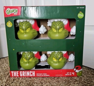 New Christmas Grinch Battery-Operated Pathway Stakes 4 Count W/ Santa ...