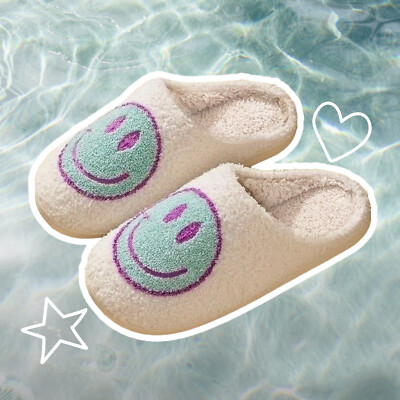 Smiley Face Slippers Happy Face Cozy Comfy Fall Winter _Mint | eBay