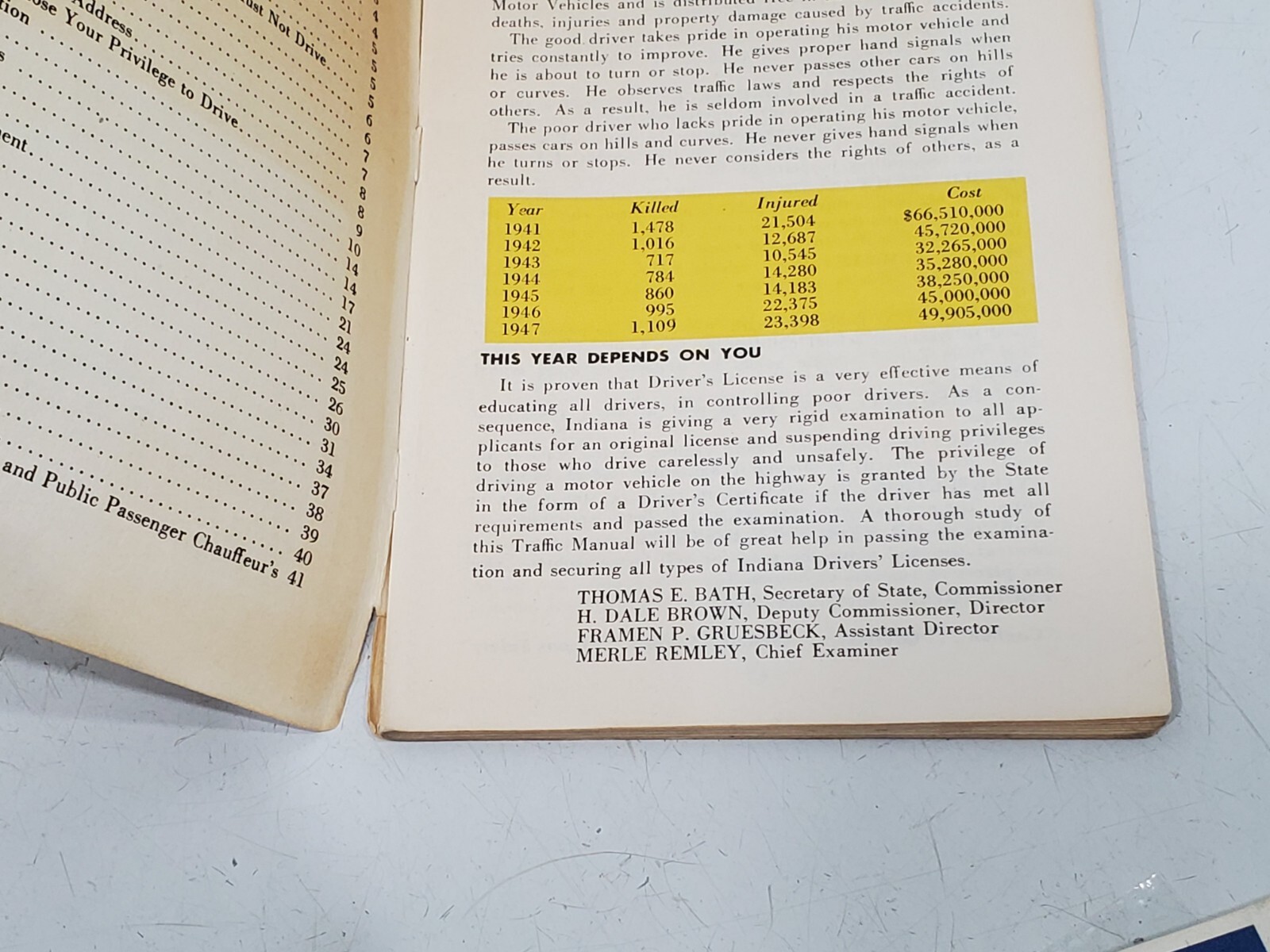 1948 Vintage Indiana Driver's Ed Manual Bureau of Motor Vehicles ...