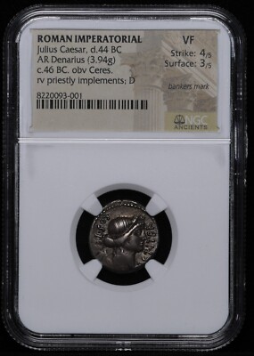 Roman Republican Julius Caesar AR Denarius Silver Ceres Coin 46 BC NGC ...